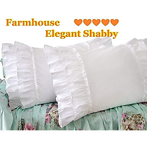 Queen’s House White Ruffle Pillow Shams Set of 2 Cotton Shabby Pillowcases Feminine Pillow Cover King Size