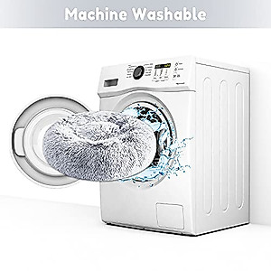 Western Home Faux Fur Dog Bed & Cat Bed, Original Calming Dog Bed for Small Medium Large Pets, Anti Anxiety Donut Cuddler Round Warm Washable Cat Bed for Indoor Cats(20", Light Grey)