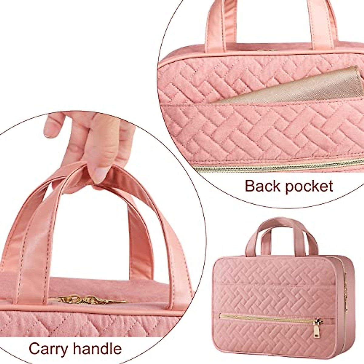 BOOMRICH Travel Toiletry Bag, Hanging Toiletry Bag Cosmetic Bag, Makeup Bag Organizer for Accessories, Shampoo, Full Sized Toiletries (Pink, Medium)