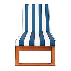 SAFAVIEH Outdoor Collection Solano Natural Wood/ Navy Stripe Cushion Patio Backyard Chaise Lounger Chair