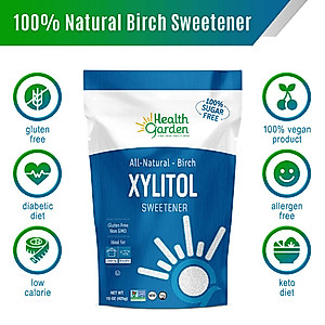 Health Garden Birch Xylitol Sweetener - Pure Birch Xylitol - Non GMO, Kosher, Ideal Powdered Sugar Substitute - Non-GMO Sugar Alternative - 1 lb
