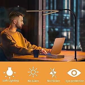 Mellkang Double Head Gooseneck Desk Lamp with Remote, 31.5 inch Super Wide 24W Bright Architect Table Lights with Clamp, Dimmable Eye Protection Lamp for Reading, Monitor or Studio Tasks