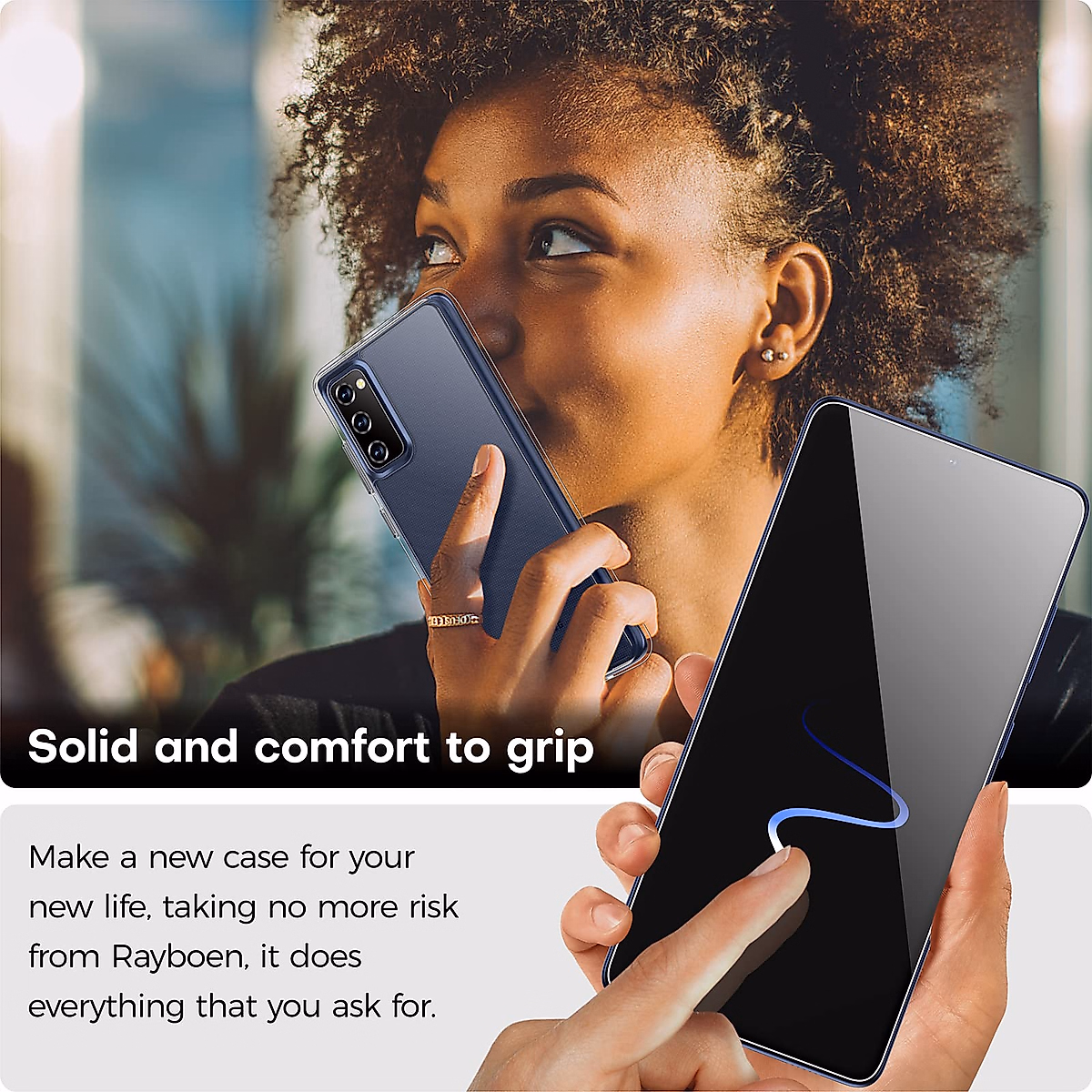 Rayboen for Samsung Galaxy S20 FE Case with 2X Soft Screen Protector, Anti-Scratch Transparent Hard PC Back Crystal Clear Flexible Shockproof Protection Phone Cover for Galaxy S20 FE 5G