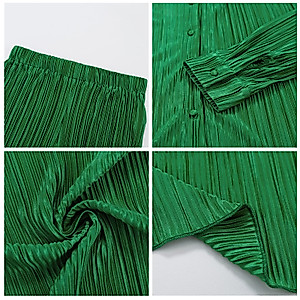 Womens 2 Piece outfits - Long Sleeve +Short Pants Button Blouse Top Wide Leg Loose Streetwear Loungewear