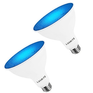 LUXRITE LED PAR38 Flood Blue Light Bulb, 8W (45W Equivalent), LED Blue Flood Light Bulb, Damp Rated, UL Listed, E26 Base, Indoor Outdoor, Holiday, Party, Decoration, Event, Home Lighting (2 Pack)