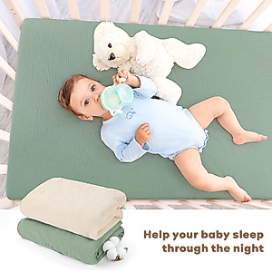 Yoofoss Muslin Crib Sheets for Boys Girls 100% Cotton Fitted Baby Crib Sheet 2 Pack Soft and Breathable for Standard Crib Mattress & Toddler Mattress 52"x28" Apricot&Green