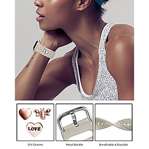 ORATYFAN Floral Engraved Bands with Charms Compatible with Apple Watch Bands 38mm 40mm 41mm, Soft Sport Silicone Wristbands Women Flower Replacement Strap for iWatch Bands Series SE 8 7 6 5 4 3 2 1