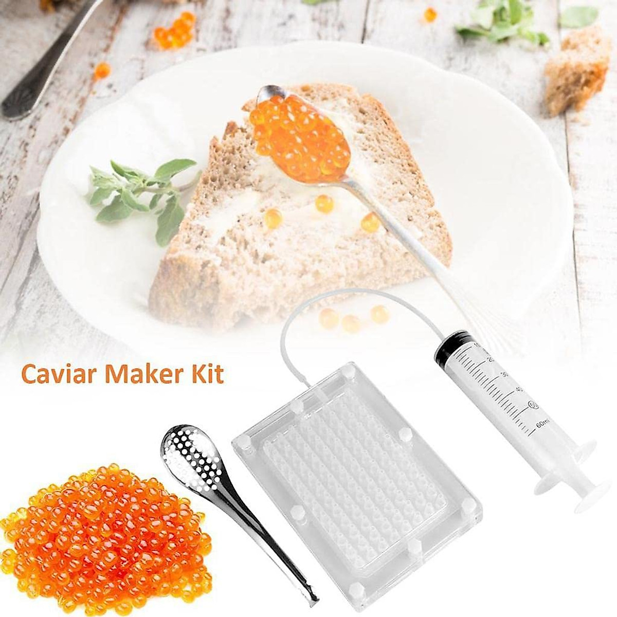 Prettyia Professional Molecular Gastronomy Caviar Maker Gourmet Dispenser Caviar Filter Spherification Dropper with Tube & Spoon Tools