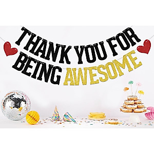 KEWUFD Thank You for Being Awesome Banner Black Glitter We Will Miss You Banner Thank You For Being Awesome Banner For Graduation/Farewell/Going Away Party Decoration Supplies For Men/Women