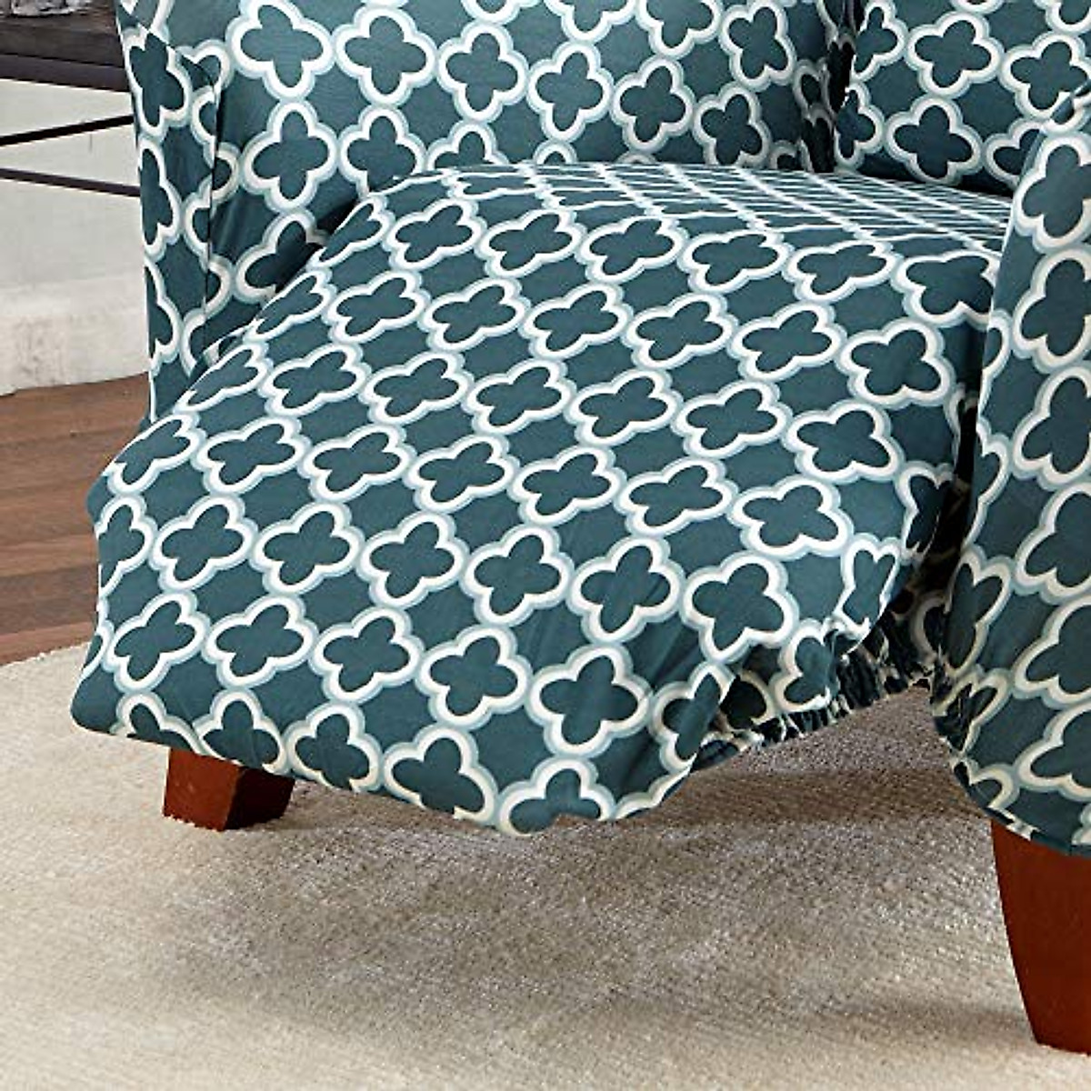 Great Bay Home Printed Twill Recliner Slipcover. One Piece Stretch Recliner Cover. Strapless Recliner Cover for Living Room. Fallon Collection Slipcover. (Recliner, Smoke Blue)