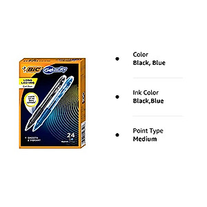 BIC SUPER SMOOTH Gel-ocity gel pens, Bulk Pack Of 24 Ink Pens, 12 Black And 12 Blue Retractable Gel Pens, Medium Point 0.7 mm, 24-count