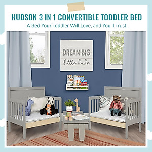 Dream On Me Hudson 3 In 1 Convertible Toddler Bed In Cool Grey, Greenguard Gold Certified, JPMA Certified, Non Toxic Finishes, Made of Sustainable New Zealand Pinewood