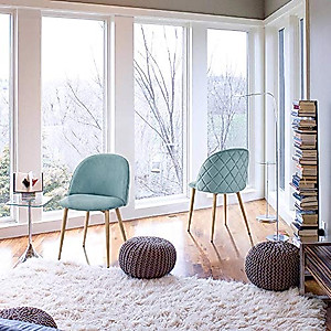 Yaheetech Dining Chairs Velvet Chairs Living Room Chairs Modern Style Upholstered Chairs with Backrest Wooden Style Metal Legs for Leisure, Restaurant, Cafe, Makeup, Set of 2, Aqua