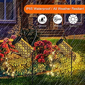 Ledeak Solar Watering Can with Lights, Garden Shower Light Solar Lanterns Hanging Waterproof Star Light LED String Fairy Lights, Decorative Retro Metal String Lights for Lawn Outdoor Pathway Patio