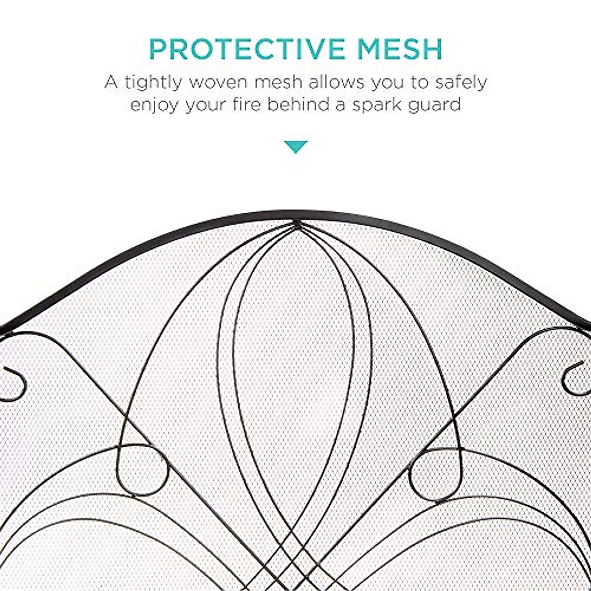 Best Choice Products 3-Panel 55x33in Solid Wrought Iron See-Through Metal Fireplace Screen, Spark Guard Safety Protector w/Decorative Scroll - Black