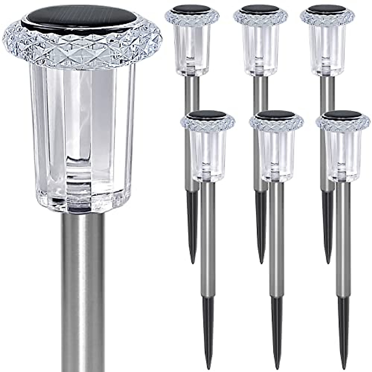 LIANGLOME Solar Lights Outdoor -IP65 Waterproof Solar Pathway Lights Stainless Steel Outdoor Solar Lights for Yard Patio Lawn Walkway and Landscape Cool White (6 Pack)