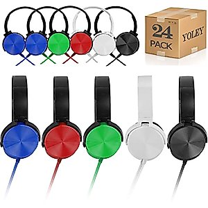 Yoley Bulk Headphones School 24 Pack Multi Color for Classroom Students Kids Children Boys Girls and Adult - BX450 Wired Headsets (NO MIC, 24Mixcolor)