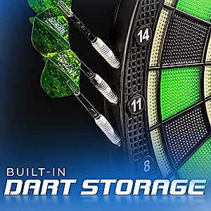 Franklin Sports Light Up Electronic Dart Board Set - LED Soft Tip Electric Dartboard with Digital Scoreboard - Adults + Kids Set - (6) Darts Included, Black/Green, 15"