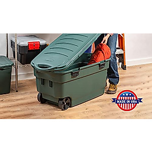 Rubbermaid ECOSense Wheeled Storage Totes, 40 Gal Pack of 2, Durable and Reusable Bins with Latching Lids for Garage or Home Organization, Made From Recycled Materials