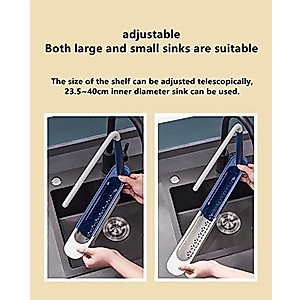 weiwie Tropimart Telescopic Sink Shelf - Adjustable Sink Storage Rack, Drainer Sink Tray Sponge Soap Holder, Adjustable Length 2-in-1 Sink Organizer, Telescopic Sink Storage Rack (Blue)