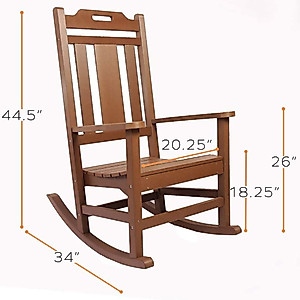 PolyTEAK Porch Rockers Collection Poly Lumber Wood Alternative All Weather Modern Outdoor Rocking Chair for Patios, Porches, and Fire Pits, Brown