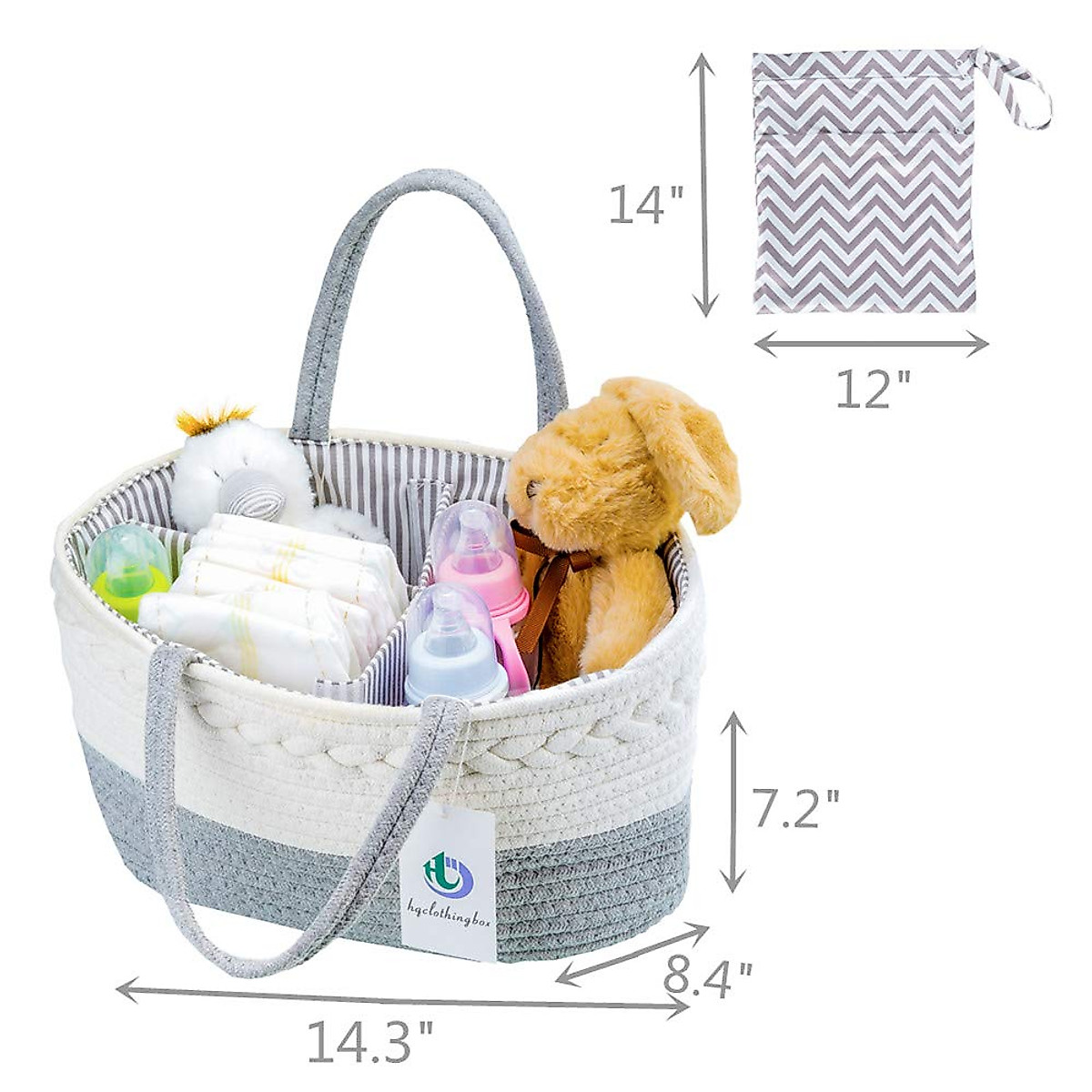 Luxury Care Baby Diaper Caddy Organizer,Rope Nursery Storage Bin for Boys and Girls,Cotton Rope Shower Gift Basket,With Canvas Bag