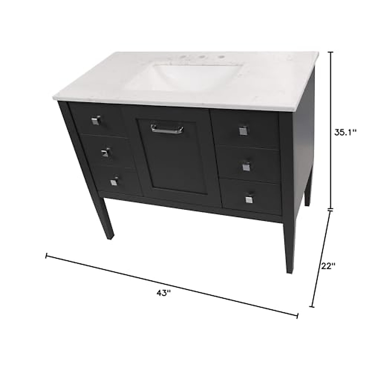 Spring Mill Cabinets Fordwin Bathroom Vanity with 1-Door Cabinet, 6 Drawers, Countertop with Undermount Sink, 43" W x 22" D 35.1" H, Shale Gray/Pulsar Top