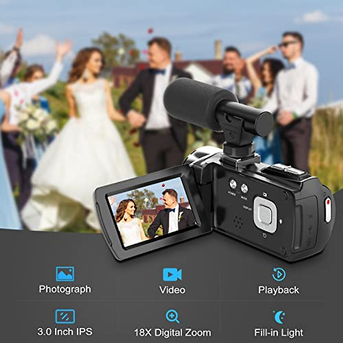 Hojocojo Video Camera Camcorder 4K 36.0 MP Vlogging Camera Recorder for YouTube 3.0 Inch IPS Screen 18X Digital Zoom Camcorders Camera with Batteries & Tripod
