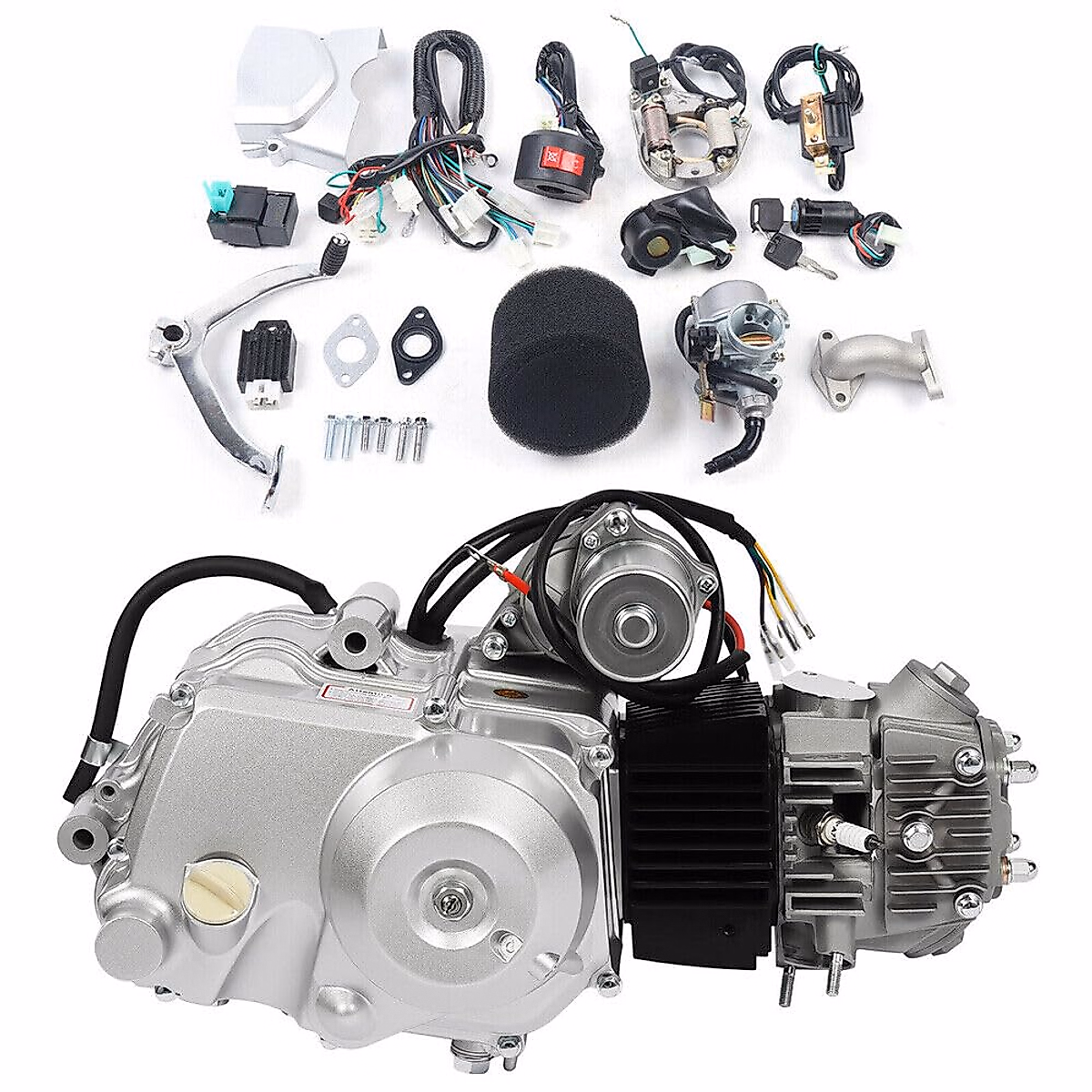 DOONARCES 125cc 4 Stroke Electric Start Engine Motor Air-cooled Single-cylinder Semi Auto Engine with 3 Forward 1 Reverse for ATV Bike Go kart Quad Dirt bike, Silver