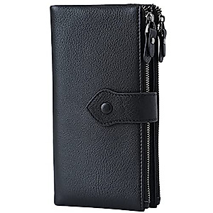 Women Soft Leather RFID Blocking Bifold Slim Wallets Credit Card Holder with Double Zipper Pocket(Black)