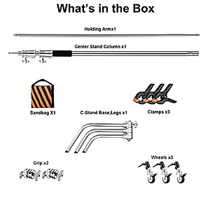 10.8ft/330cm Heavy Duty C Stand All-Metal Adjustable Century Stand with 4.2ft/128cm Holding Boom Arm,Wheels,for Photography Studio Video Reflector, Umbrella, Softbox and Monolight