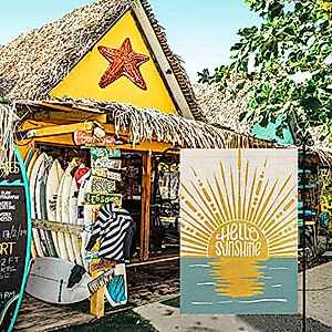 Hello Sunshine Garden Flag Sunset Over Sea Double Sided Vertical Summer Yard Outdoor Decoration 12×18 Inch (Size for Garden-12.5'' x 18'')