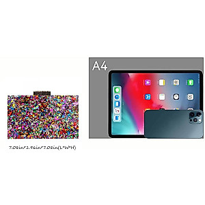 Women Sequin Acrylic Clutch Box Crossbody Bag Handbag Bridal Party Cocktail Evening Clutch Purse (Multi-colored)