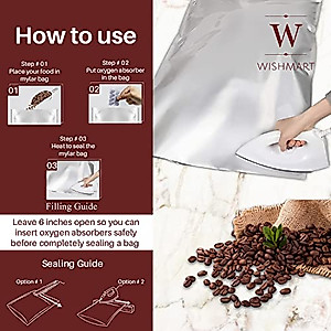 WISHMART 10pcs 5 Gallon Mylar Bags for Food Storage 14 mil Large Mylar Bags with Oxygen Absorbers (15 x 2000 cc)|Long term food storage containers solution for Rice, Wheat, Grains, Dry Bags for Meat