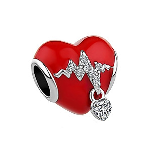Chili Jewelry Heart Love Heartbeat Charms Electrocardiogram ECG Beads Compatible With Pandora Charms Bracelets