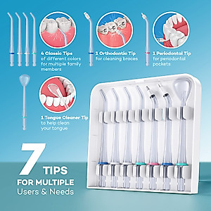 Water Flosser Picks for Teeth Cleaning, 3 Flossing Modes & 10 Pressures Professional Electric Water Flossers for Teeth, Braces, Gums, Kids, Adults, 7 Water Jet Tips Included for Multiple Dental Care