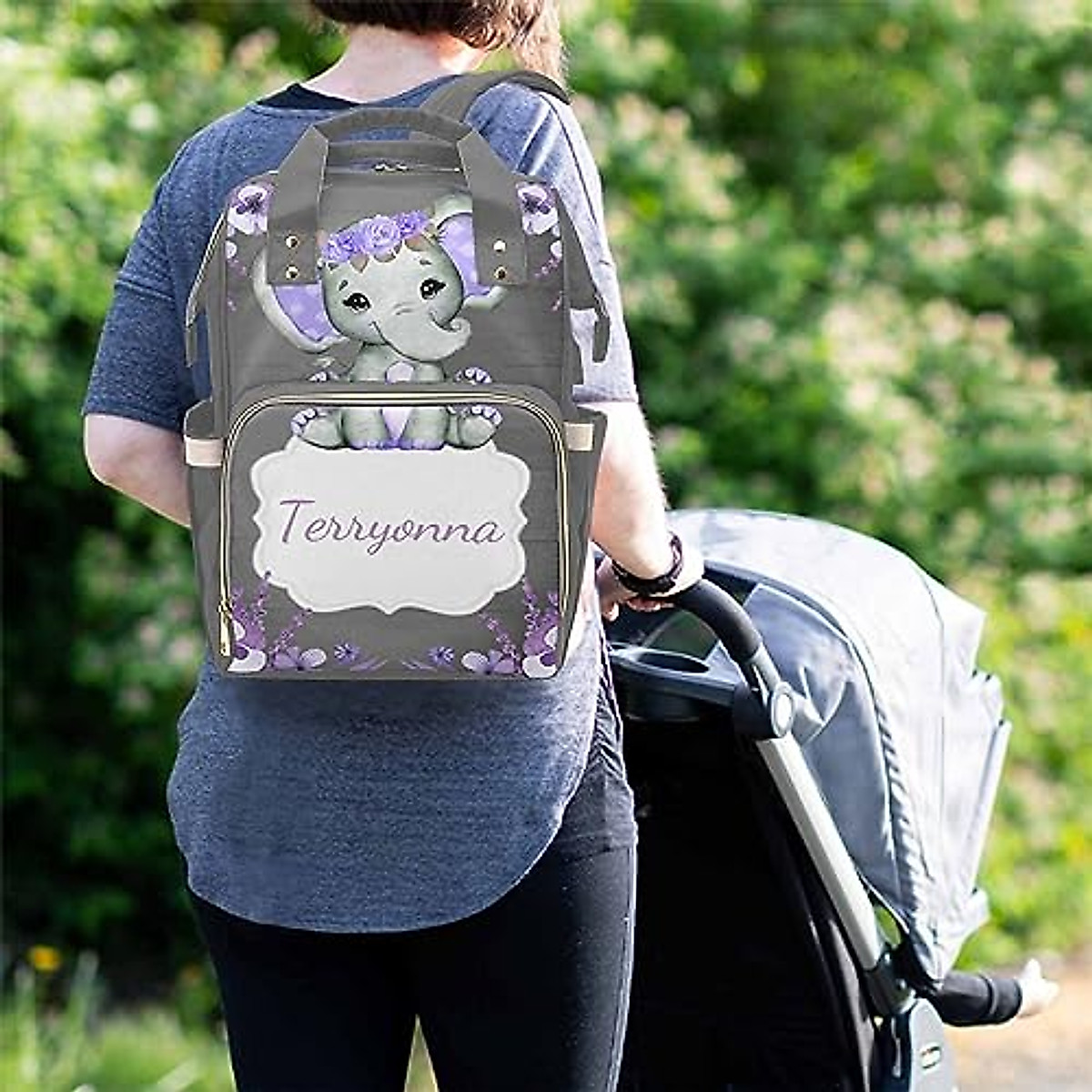 InterestPrint Custom Diaper Bag with Name, Purple Rustic Old Wood Diaper Bag Nappy Bags Travel Shoulder Daypack Mummy Backpack Custom Gift for Mom Girl