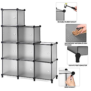ANWBROAD Cube Storage Organizer, 9-Cube Modular DIY Book Shelf with Doors, Closet Clothes Organizer, Plastic Storage Cubbies Cabinet for Living Room Bedroom Office Gray ULCS09HM