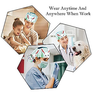 Happy Easter Bunny Egg Cute Rabbits Working Cap with Button & Sweatband, 2 Packs Reusable Surgical Surgery Hats Ponytail Holder, Multi Color