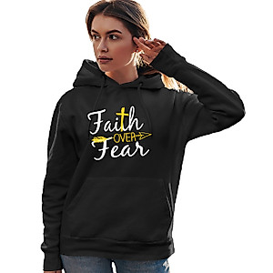 Go All Out Medium Black Mens Faith Over Fear Cross & Arrow Christian Jesus Sweatshirt Hoodie