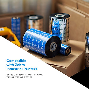 Zebra Standard Black Wax Ribbon for Industrial Thermal Transfer Printers 4.33 in Wide 1476 ft Long 1 in Core 6 Rolls 10031729SP