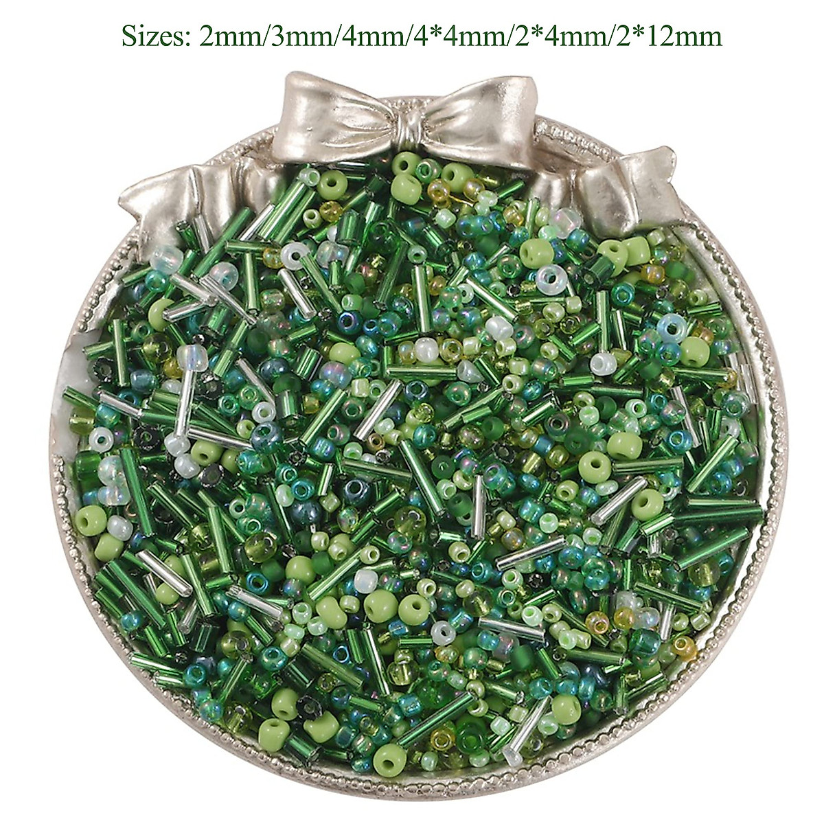 Niziky 1000PCS Mixed Glass Seed Beads, 1.5-4.5mm Green Tube Loose Glass Bugle Beads for Jewelry Making, Bracelet Making