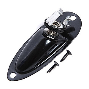 Musiclily Boat Style 1/4" Loaded Guitar Output Mono Jack Plug Socket Plate for Fender Strat Stratocater Electric Guitar, Black(Pack of 2)