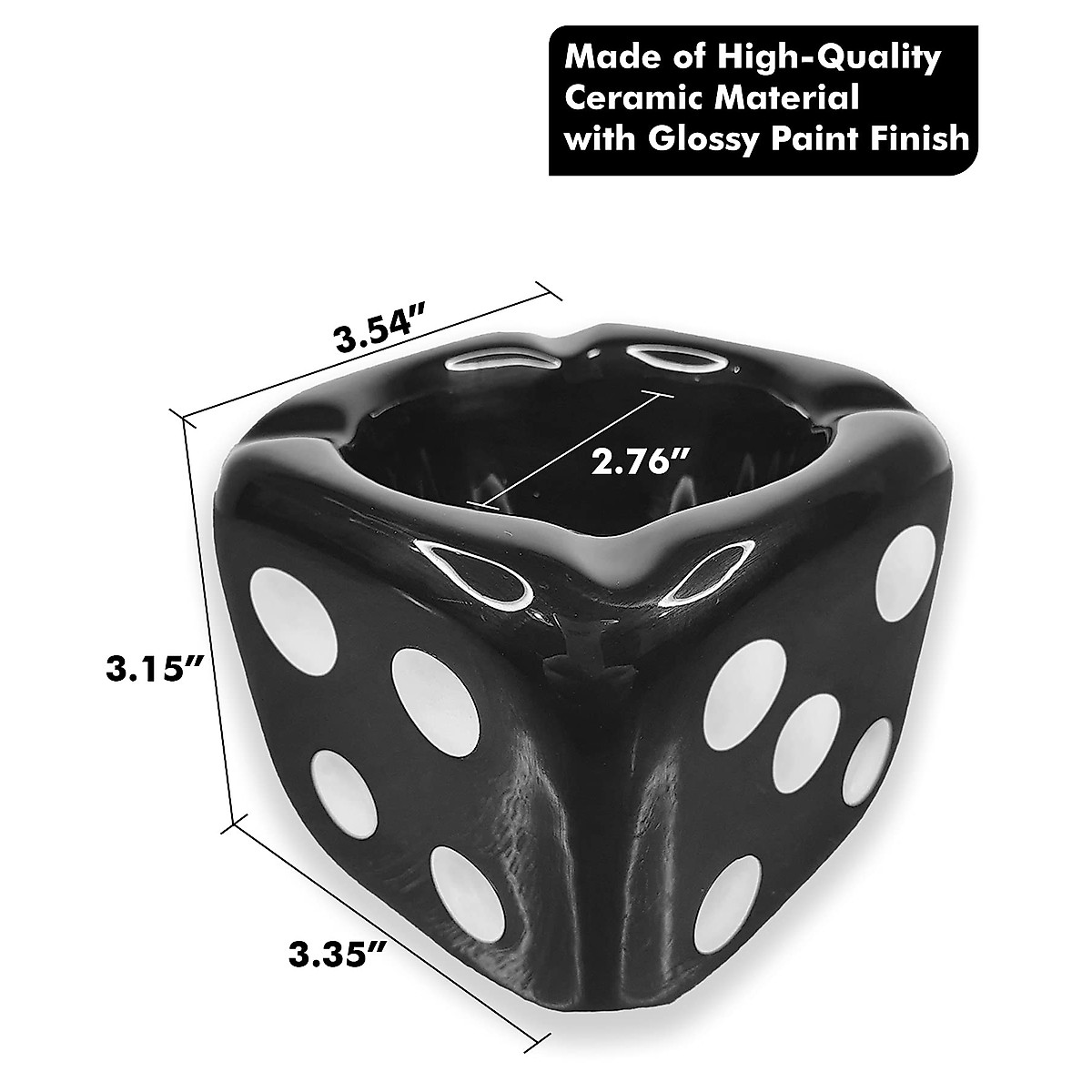 Jeuristic Ashtrays for Cigarettes Dice Ash Tray - Premium Ceramic Retro Cool Ashtrays Gifts for Smokers Home Ashtrays for Indoor Outdoor Patio Desktop Decor Unique Fancy Ashtray Cute Ashtray Black