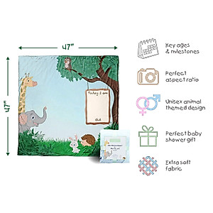 Linda's Essentials Baby Milestone Blanket for Baby Boy and Girl Includes 28 Milestone Cards - Unisex Animal Themed Perfect Baby Monthly Milestone Blanket Boy and Girl (Jungle Themed)