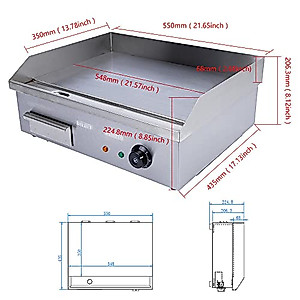 3000W Commercial Griddle,22"x14”Electric Griddles Grill,Commercial Flat Top Griddle Countertop Griddle Hot Plate BBQ Kitchen Stainless Steel Restaurant Grill Griddle Temperature Control 50°F-300°F