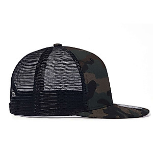 CNUSER Camouflage Trucker Hat Fashion Mesh Army Mens Women Flat Bill Snapback Hats - The Great Outdoors Adjustable Baseball Cap