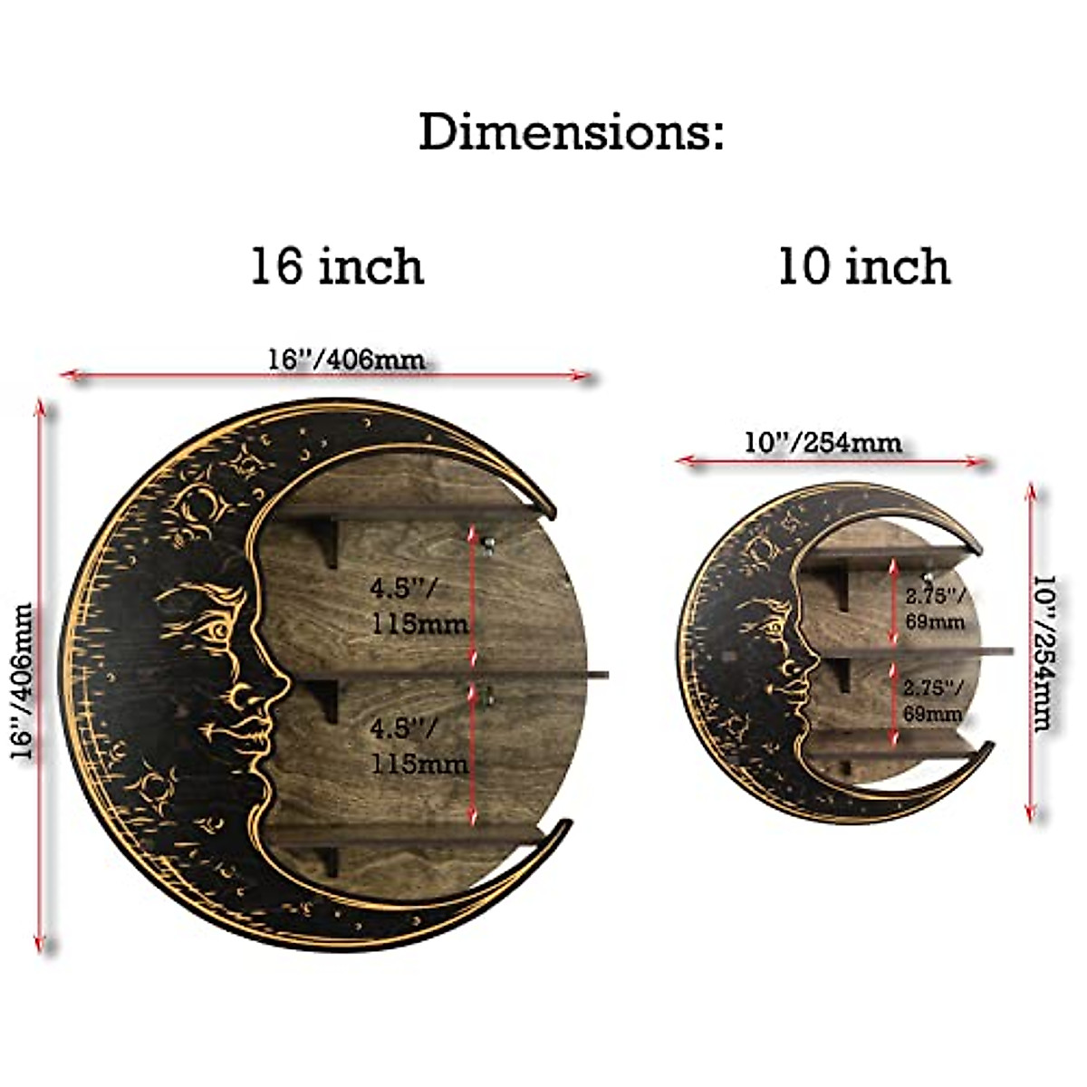 Standish House 10-Inch Handmade Moon Shelf for Stones and Crystal Display - Handcrafted Wood Accent Shelf - Crescent Moon Phase Wall Decor - Enchanting Crystal Display Shelf - Boho Home Decor