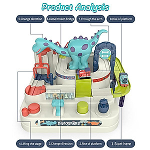 Kids Train Race Track Play Set, Adventure Car Track Toy, Toddler Dinosaur Ramp Vehicle Toys, Interactive Games Vehicle Playset Gifts for Kids