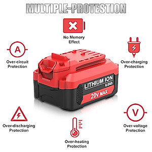 2PACK CMCB206 6000mAh Lithium ion Replacement Battery Compatible with Craftsman 20V Battery CMCB202 CMCB204 CMCB201 CMCB209 CMCB205 CMCS500 V20 Series Cordless Power Tool(Only for V20 Series)(Red)